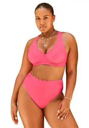 SWIMSUITS FOR ALL Scallop Trim Underwire Bikini Top - Coral Pink