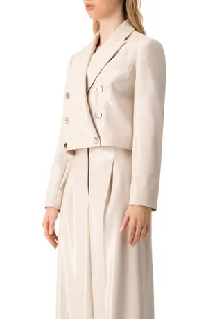 IVONNE Double-breasted Faux Leather Short Blazer - Ivory