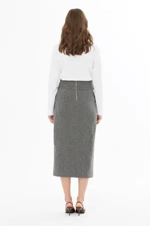 GIZIA Wool-blend Pencil Midi Skirt With Slit And Belt