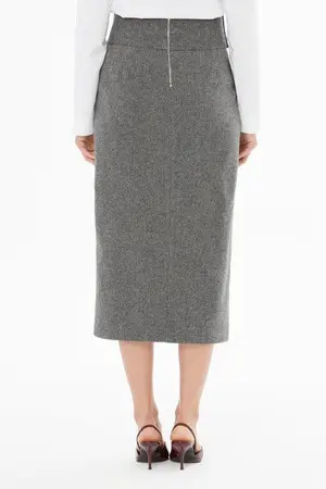 GIZIA Wool-blend Pencil Midi Skirt With Slit And Belt