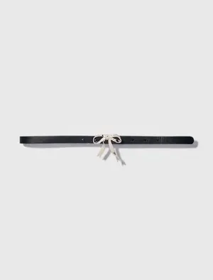 Maje Slim Leather Bow Belt - Black