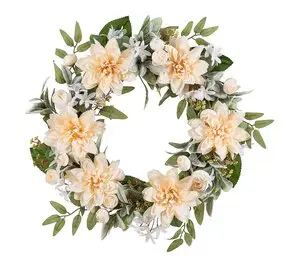 GLITZHOME 24'd Peach Dahlia Floral Wreath - One-color