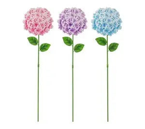 GLITZHOME 24h Set Of 3 Metal Hydrangea Garden Stake - One-color