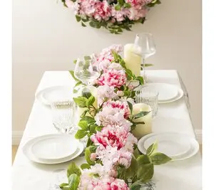 GLITZHOME 6ft Pink Hydrangea, Peony & Cherry Ga Rland