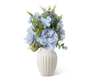 GLITZHOME 18'h Peony Hydrangea With Ceramic Vas E Centerpiece - One-color