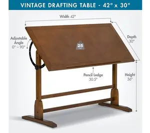 STUDIO DESIGNS HOME Studio Designs Vint.solid Wood Drawing Table W/adjust Top 42