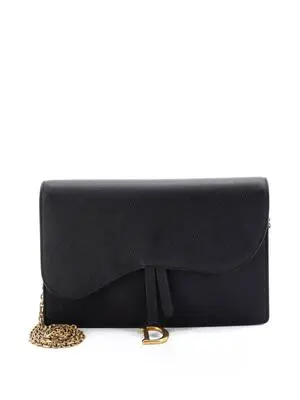 Dior Saddle Chain Leather Clutch Bag - Black