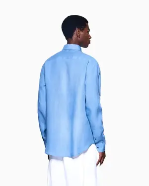 Giorgio Armani Plain Linen Shirt - Light Blue