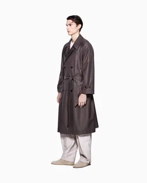 Giorgio Armani Silk-blend Twill Trench Coat - Brown