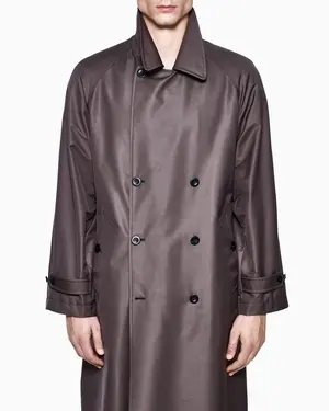 Giorgio Armani Silk-blend Twill Trench Coat - Brown