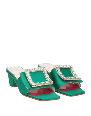 ROGER VIVIER Embellished Textile Fiber Slide Sandals