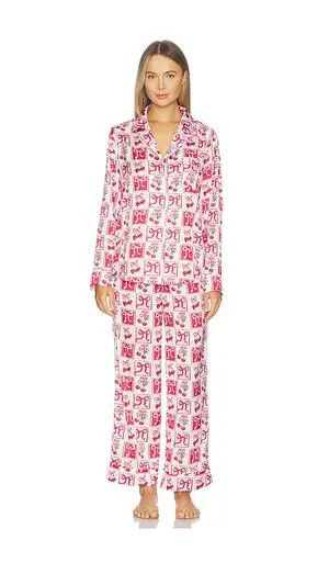 Show Me Your Mumu Classic Pj Set In Red,pink - Mon Cheri Silky
