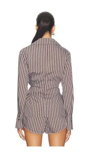 NIA Eliska Shirt Striped Cotton Blend With Asymmetric Side Tie