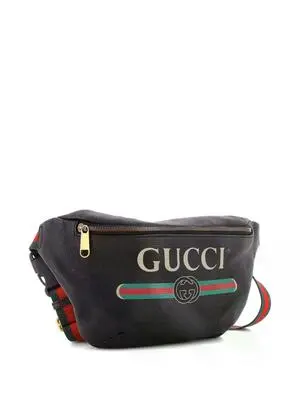 Gucci Logo Printed Leather Belt Bag - Black
