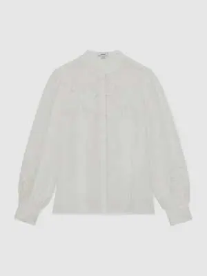 REISS Ida Linen Embroidered Blouse