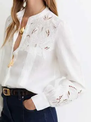 REISS Ida Linen Embroidered Blouse
