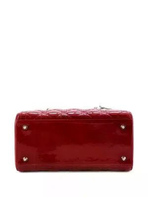 Dior Lady Cannage Quilt Patent Medium Satchel - Red