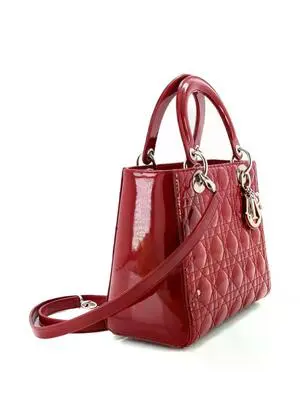 Dior Lady Cannage Quilt Patent Medium Satchel - Red