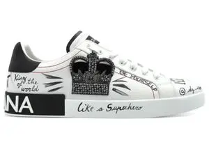 Dolce & Gabbana Portofino Sneaker With Rhinestone Crown - White/black
