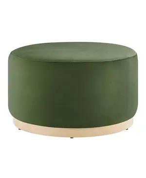 MODWAY Tilden Large 29" Round Performance Velvet Upholstered Ottoman - Moss Green Natural