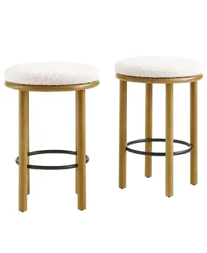 MODWAY Fable Boucle Fabric Counter Stools, Set Of 2 - Oak Ivory