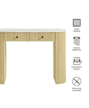 MODWAY Caldera 42" Curved Solid Wood And Marble Console Table