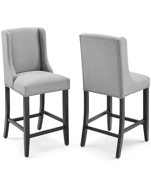 MODWAY Baron Upholstered Fabric Counter Stool, Set Of 2 - Light Gray