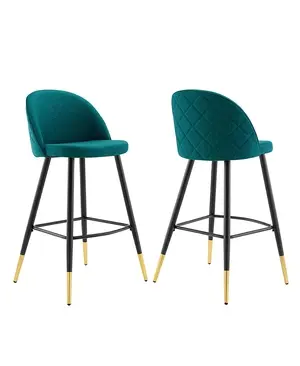 MODWAY Cordial Fabric Bar Stools, Set Of 2 - Teal