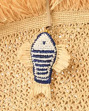 BTB LOS ANGELES Raffia Fish Bag Charm - Navy/white