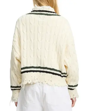 Denimist Oversized Cropped Cable Knit Tennis Sweater