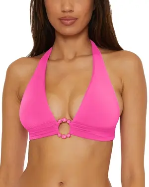BECCA BY REBECCA VIRTUE Marble Canyon Mira Ring Halter Bikini Top - Rose Berry