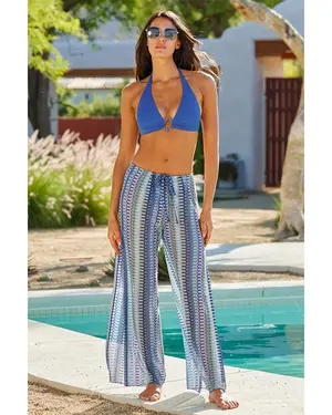 BECCA By Rebecca Virtue Sundown Crochet Split Leg Cover Up Pants - Lapis Multi