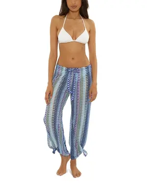 BECCA By Rebecca Virtue Sundown Crochet Split Leg Cover Up Pants - Lapis Multi