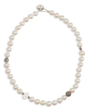 Ileana Makri Sterling Silver Pearl And Diamond Necklace - White