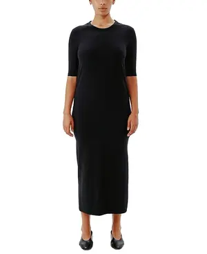 Another Tomorrow Elbow Sleeve Midi Dress - Black