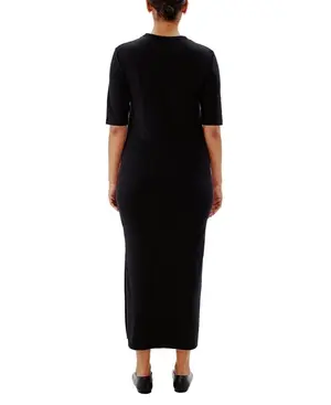 Another Tomorrow Elbow Sleeve Midi Dress - Black