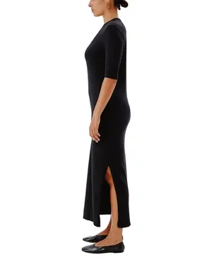 Another Tomorrow Elbow Sleeve Midi Dress - Black