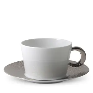 Bernardaud Maille Platinum Coffee Cup And Saucer Set - Platinum White