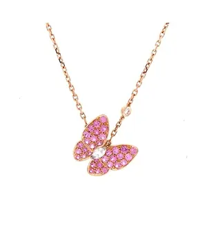 VAN CLEEF & ARPELS Two Butterfly Pendant Necklace 18k Rose Gold With Sapphires And Diamonds, 16.25 - Pink