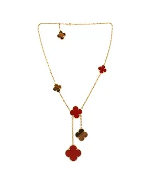 VAN CLEEF & ARPELS Magic Alhambra 6 Motifs Necklace With Carnelian And Tiger's Eye - Gold