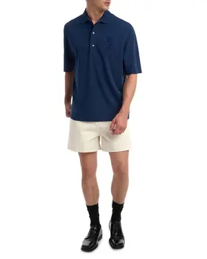 Ami Short Sleeve Polo With De Coeur Patch - Encre
