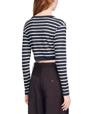 Sandro Cropped Striped Tee - Marine Blue