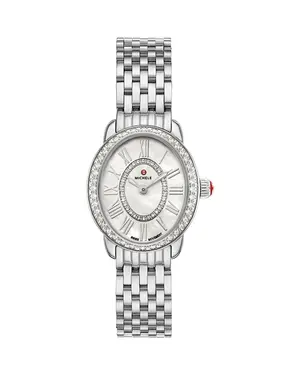 Michele Serein Oval Diamond Stainless Steel Watch - Mop/silver