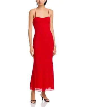 Aqua Solid Mesh Maxi Dress - Red