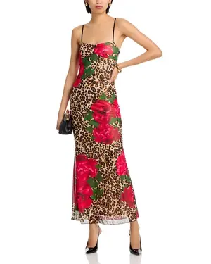 Aqua Mesh Maxi Dress - Leopard Florals