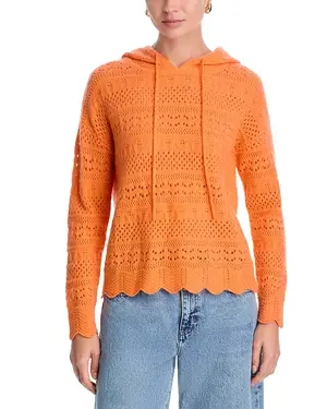 Bloomingdale'S Pointelle Hoodie Sweater - Orange Sherbert