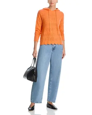 Bloomingdale'S Pointelle Hoodie Sweater - Orange Sherbert