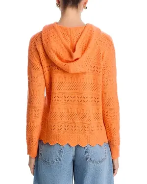 Bloomingdale'S Pointelle Hoodie Sweater - Orange Sherbert