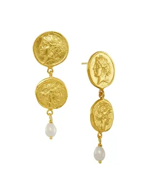 OTTOMAN HANDS Odella Coin And Pearl Drop Stud Earrings - Gold