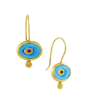 OTTOMAN HANDS Alara Evil Eye Drop Earrings - Gold Blue